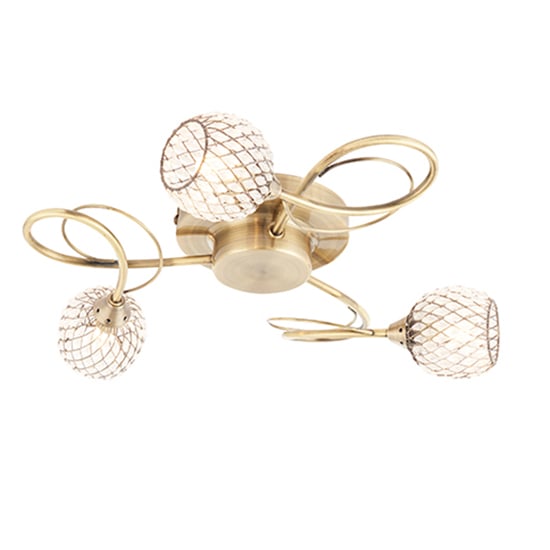Aherne 3 Lights Glass Semi Flush Ceiling Light In Antique Brass ...